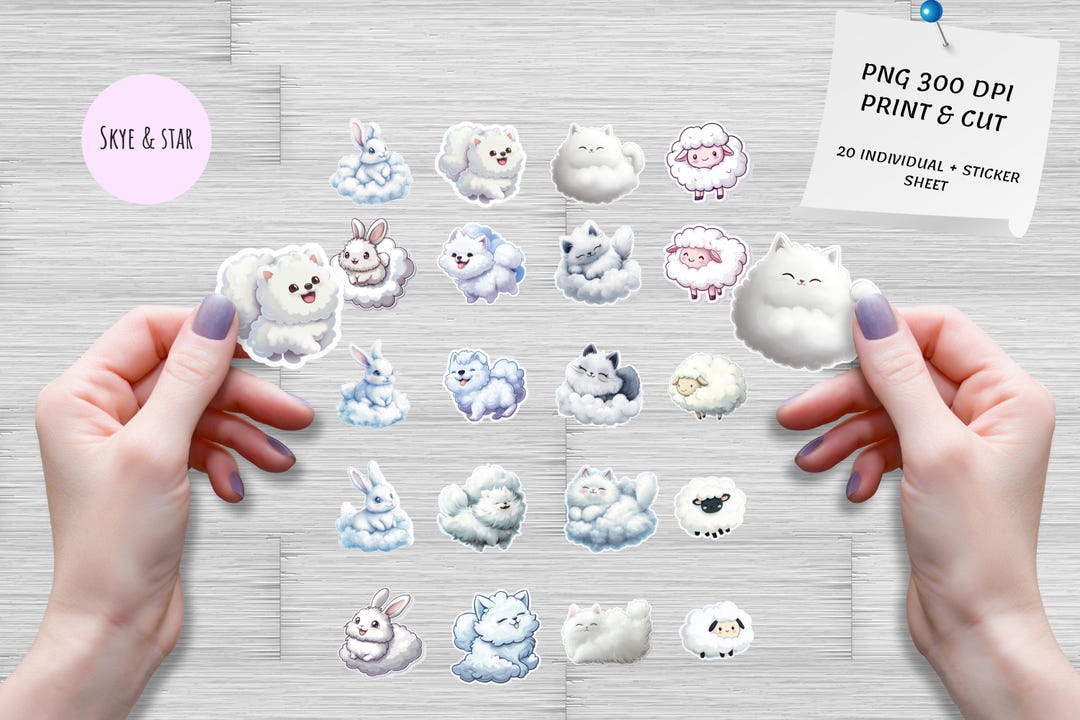 A Fluffy Cloud Animal Cute Sticker Sheet Template – Kawaii Clipart ...