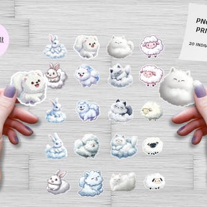 A Fluffy Cloud Animal Cute Sticker Sheet Template – Kawaii Clipart ...