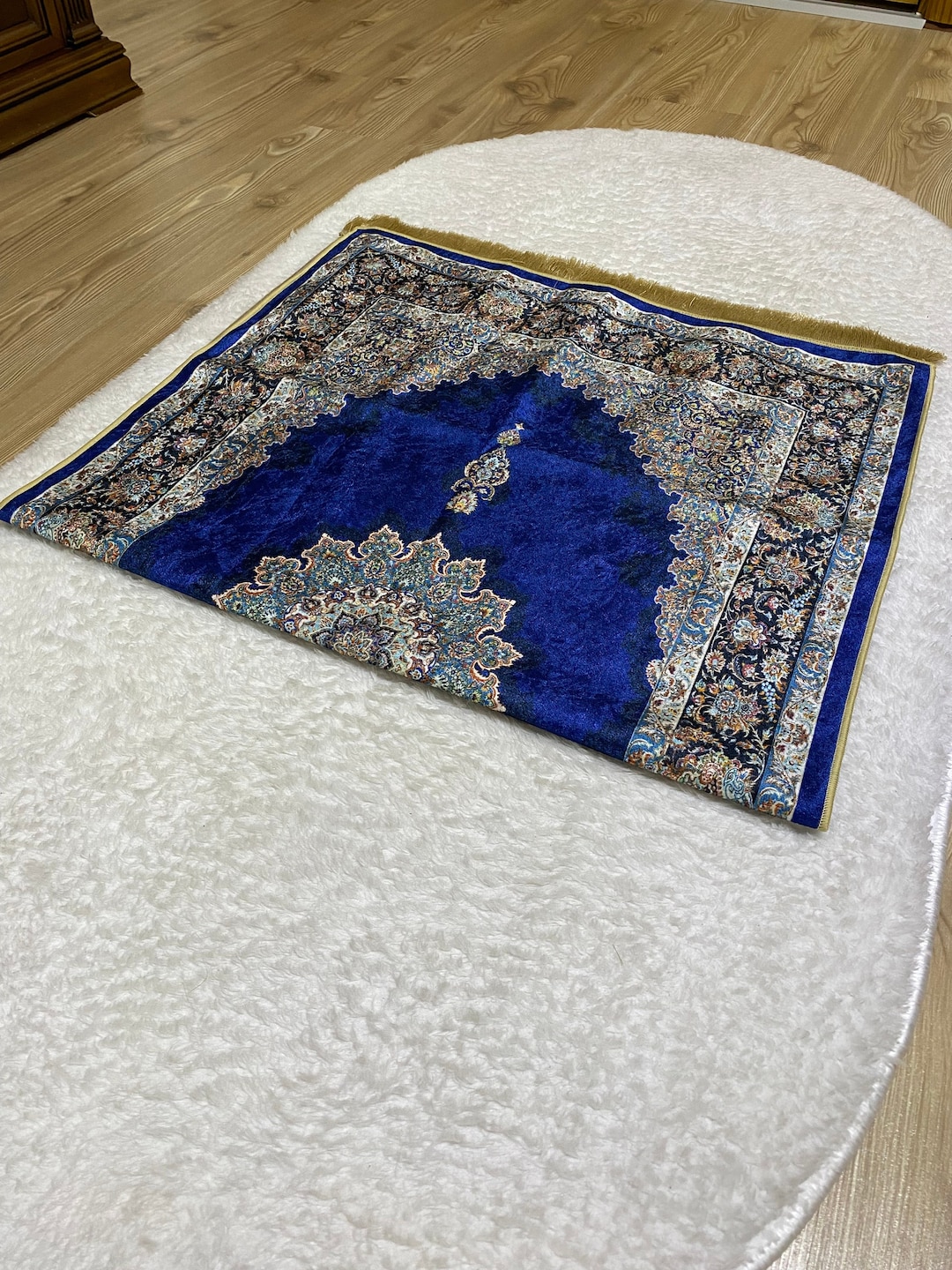 Navy Blue Luxury Prayer Mat, Ramadan Gift, Prayer Rug for Muslim ...