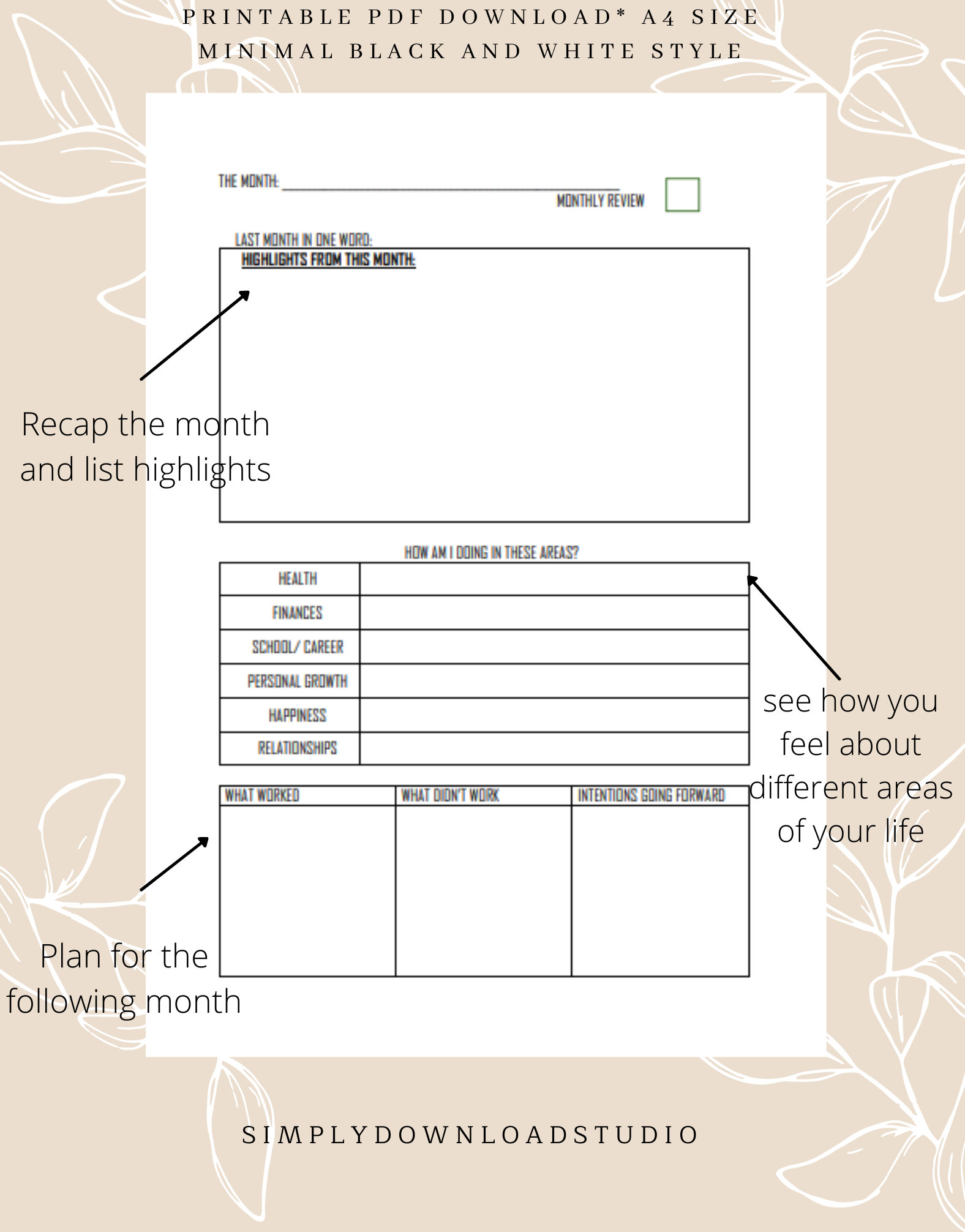 Printable Monthly Review Etsy