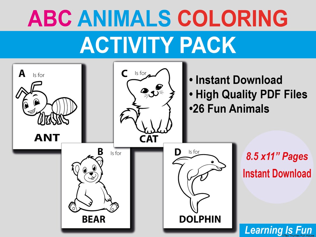 ABC Animals Coloring Activity Pack. Instant Download. - Etsy