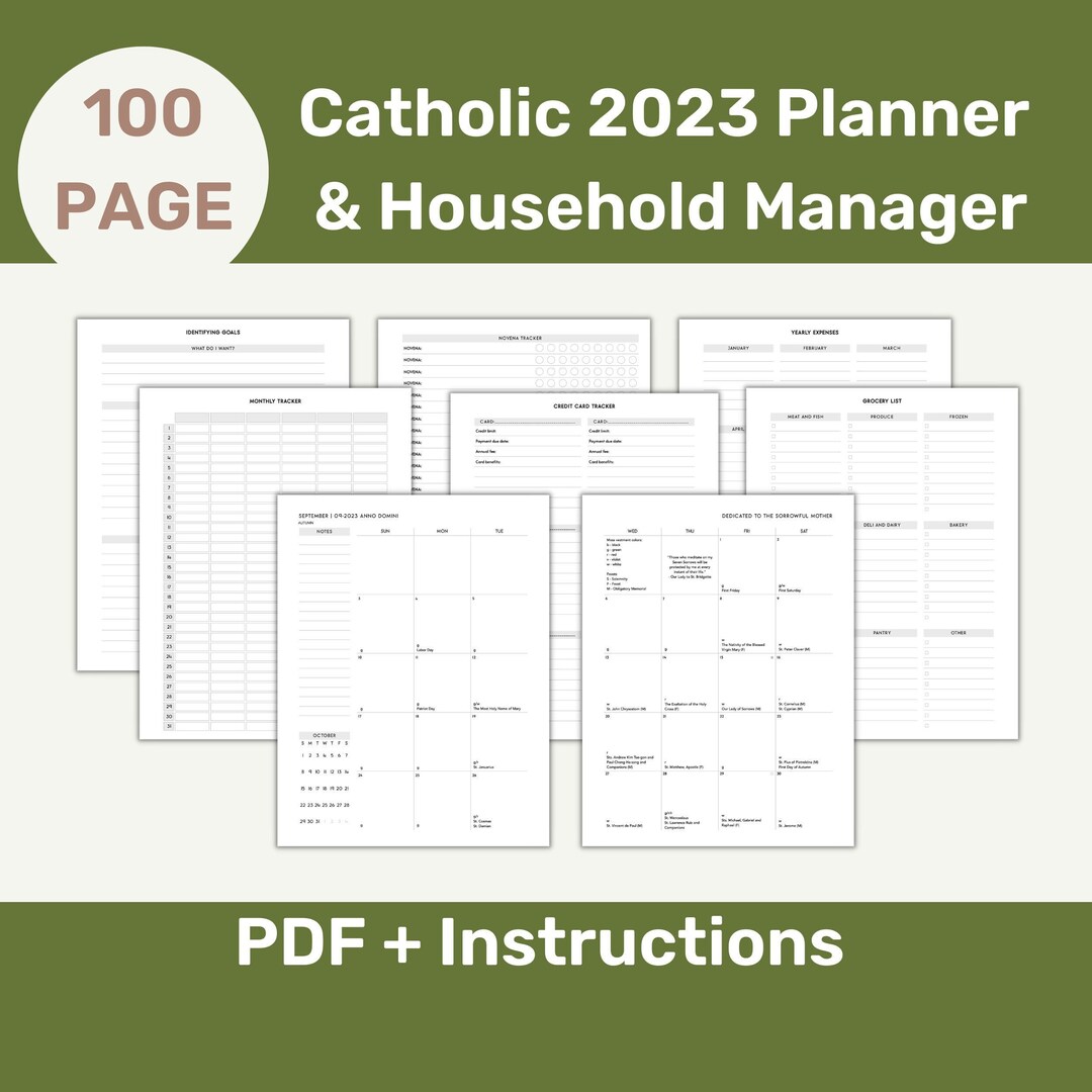 2023 Printable Catholic Planner & Household Management 100 Pages Daily ...