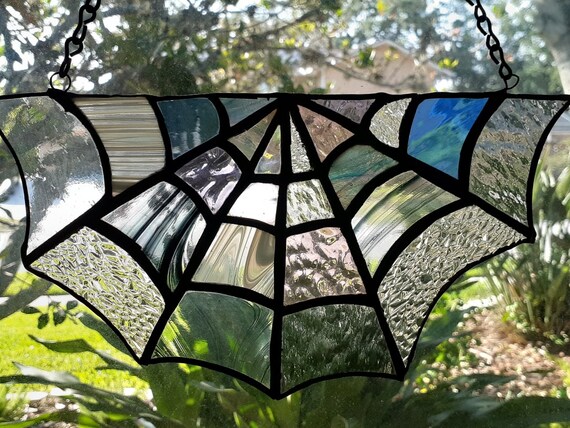 Spiderweb Stained Glass Hanging | Etsy