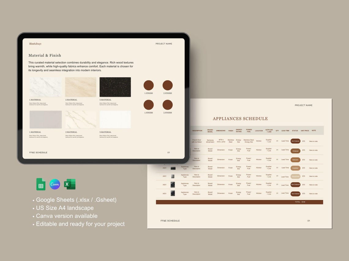 FF&E Schedule Template: Interior Design Project Toolkit (excel, Google ...
