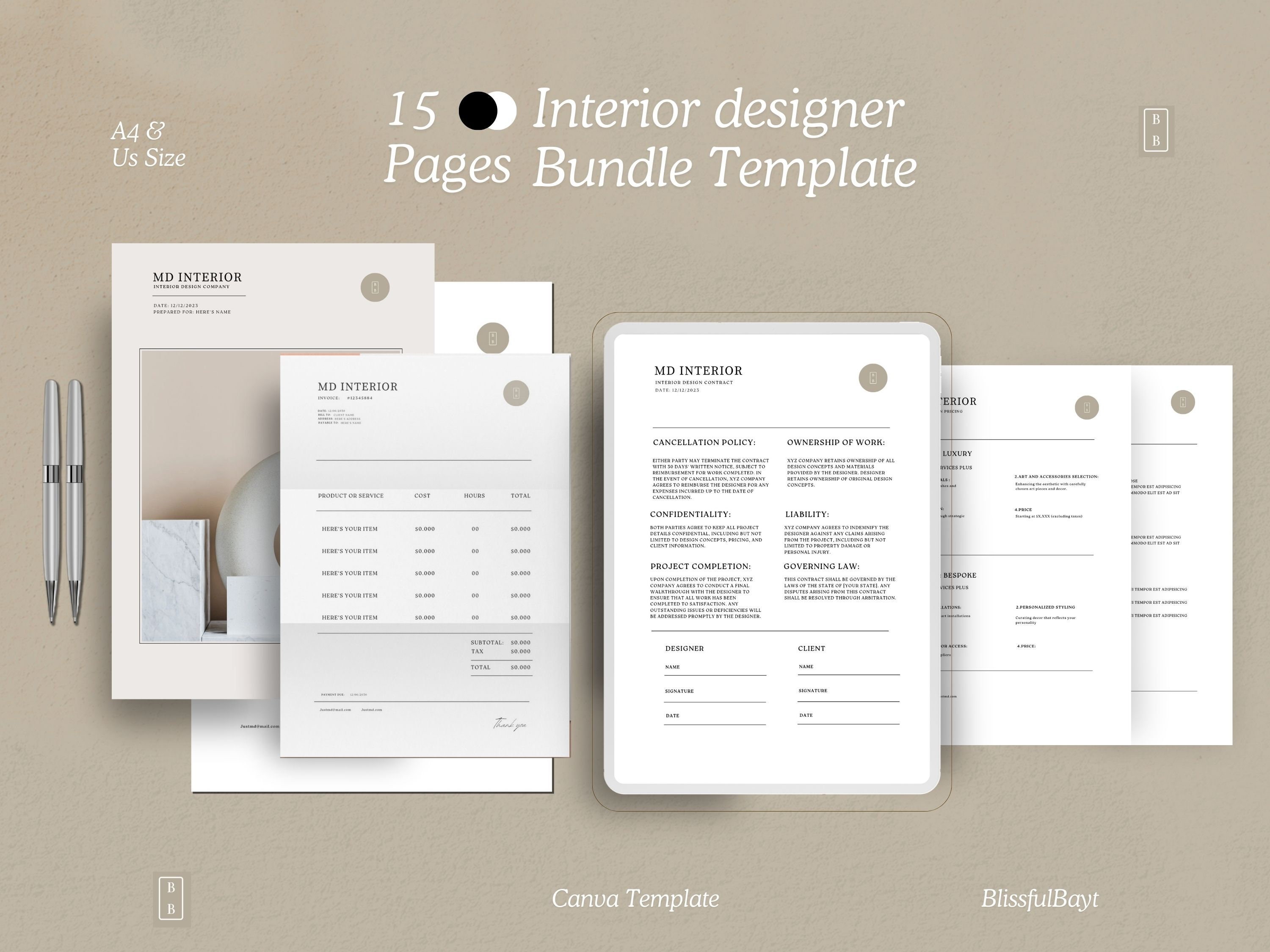 Interior Design Bundle Template Contract Template Form Interior Design ...