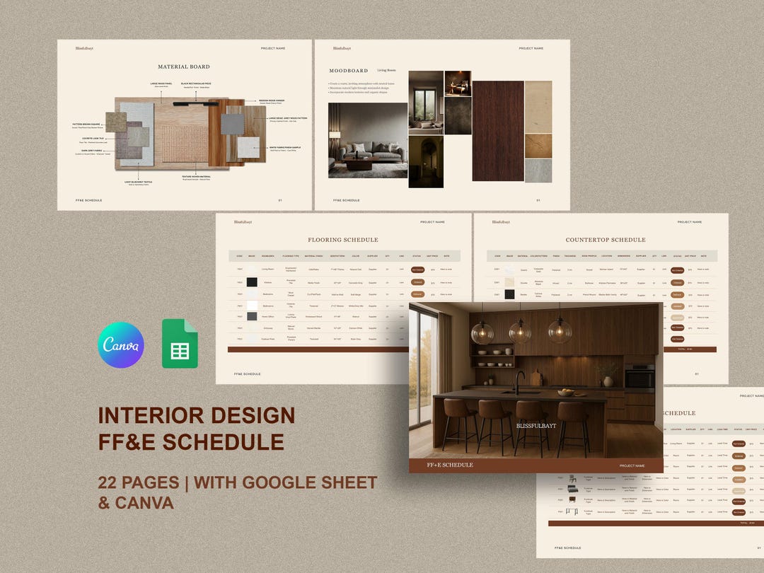 FF&E Schedule Template: Interior Design Project Toolkit (excel, Google Sheets, Canva) (digital ...