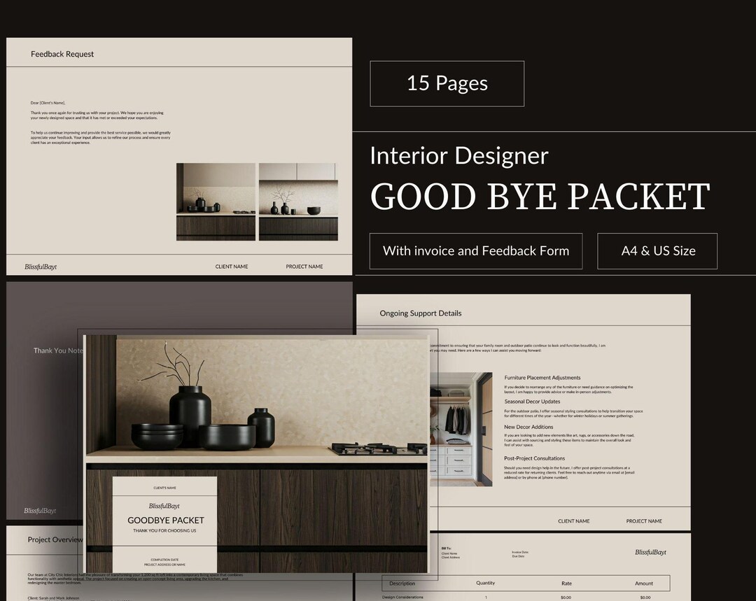 Interior Design Client Goodbye Packet: Offboarding Template (A4 & US ...