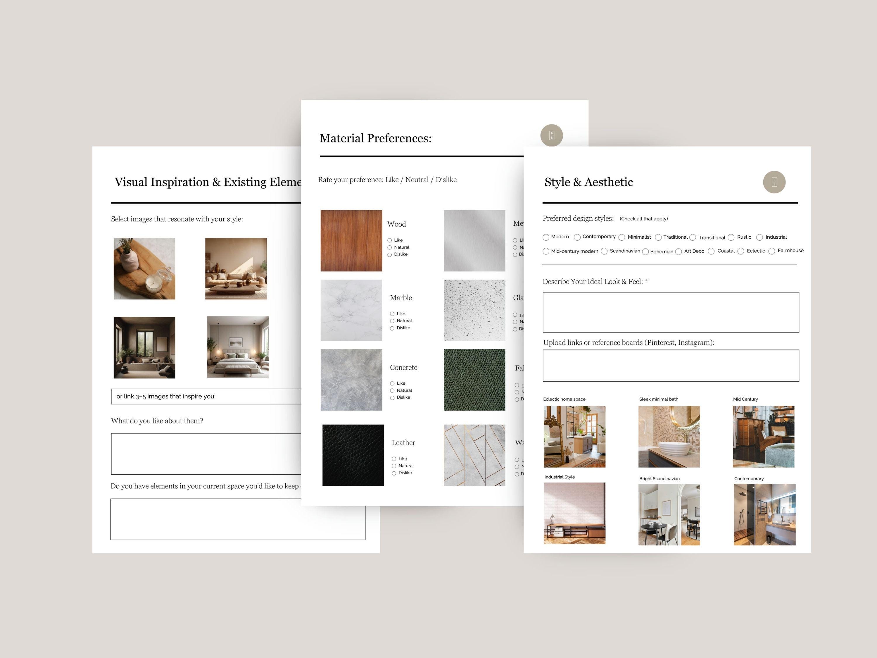 Interior Design Client Questionnaire | Interior Design Detailed Client ...