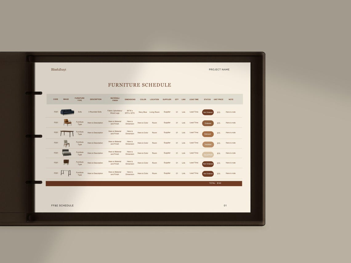 FF&E Schedule Template: Interior Design Project Toolkit (excel, Google ...