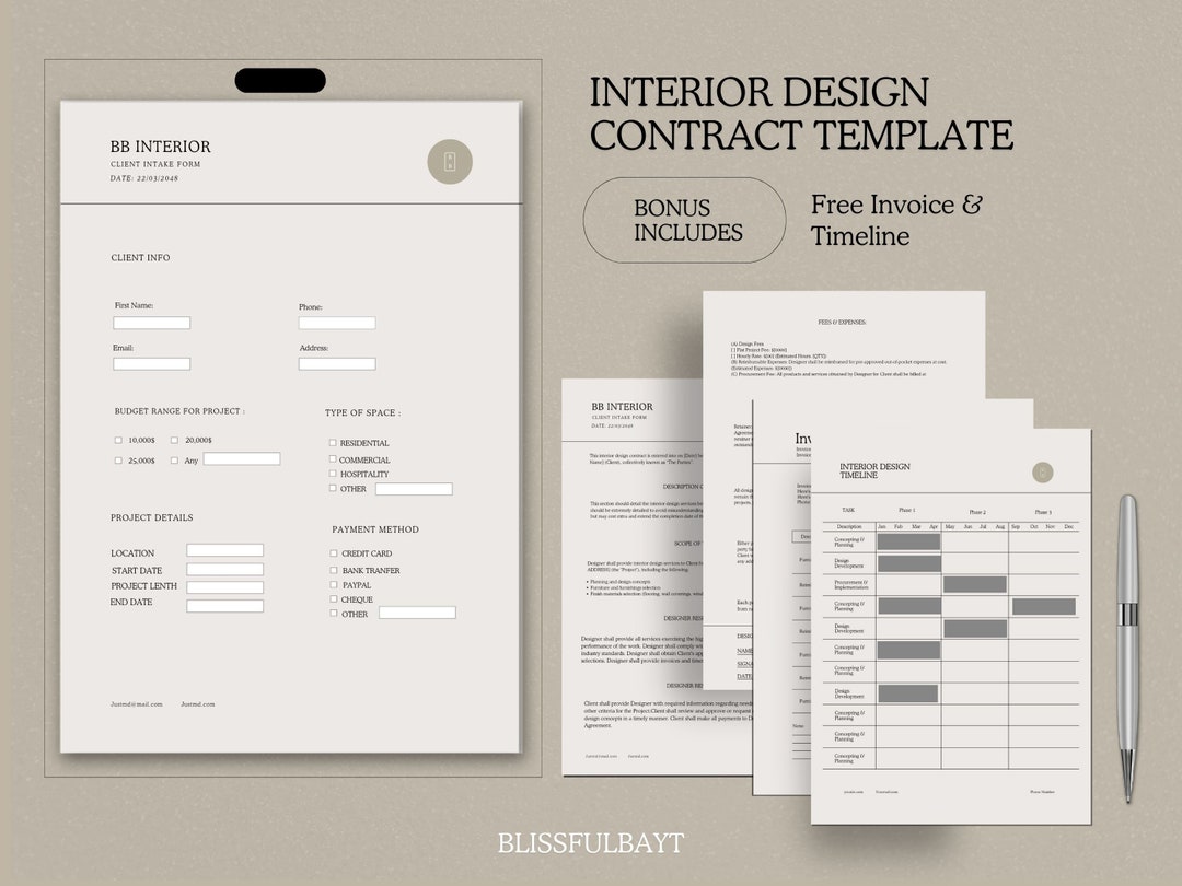 Interior Design Contract Template Service Contract Business Agreement ...