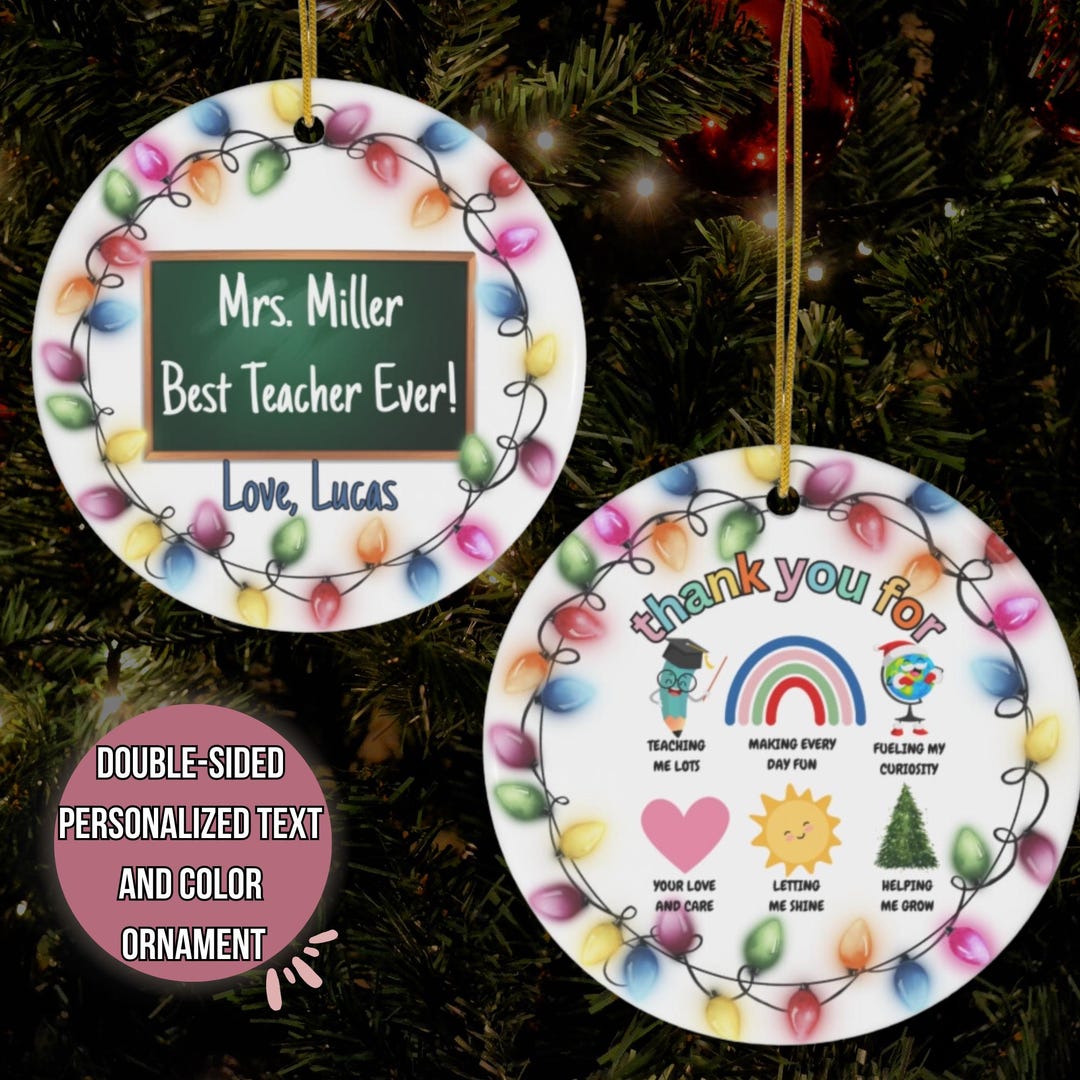 Personalized Double-sided Teacher Ornament, Best Teacher Ever! Holiday ...