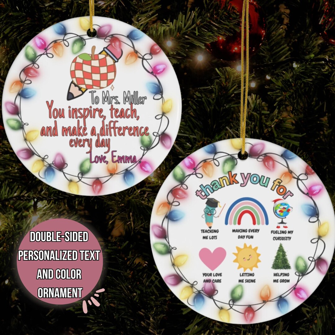 Personalized Double-sided Teacher Ornament, Best Teacher Ever! Holiday ...