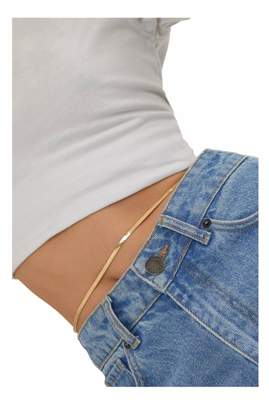 Flat Snake Herringbone Belly Chain Layering Dainty Body Chain, 18K Gold ...