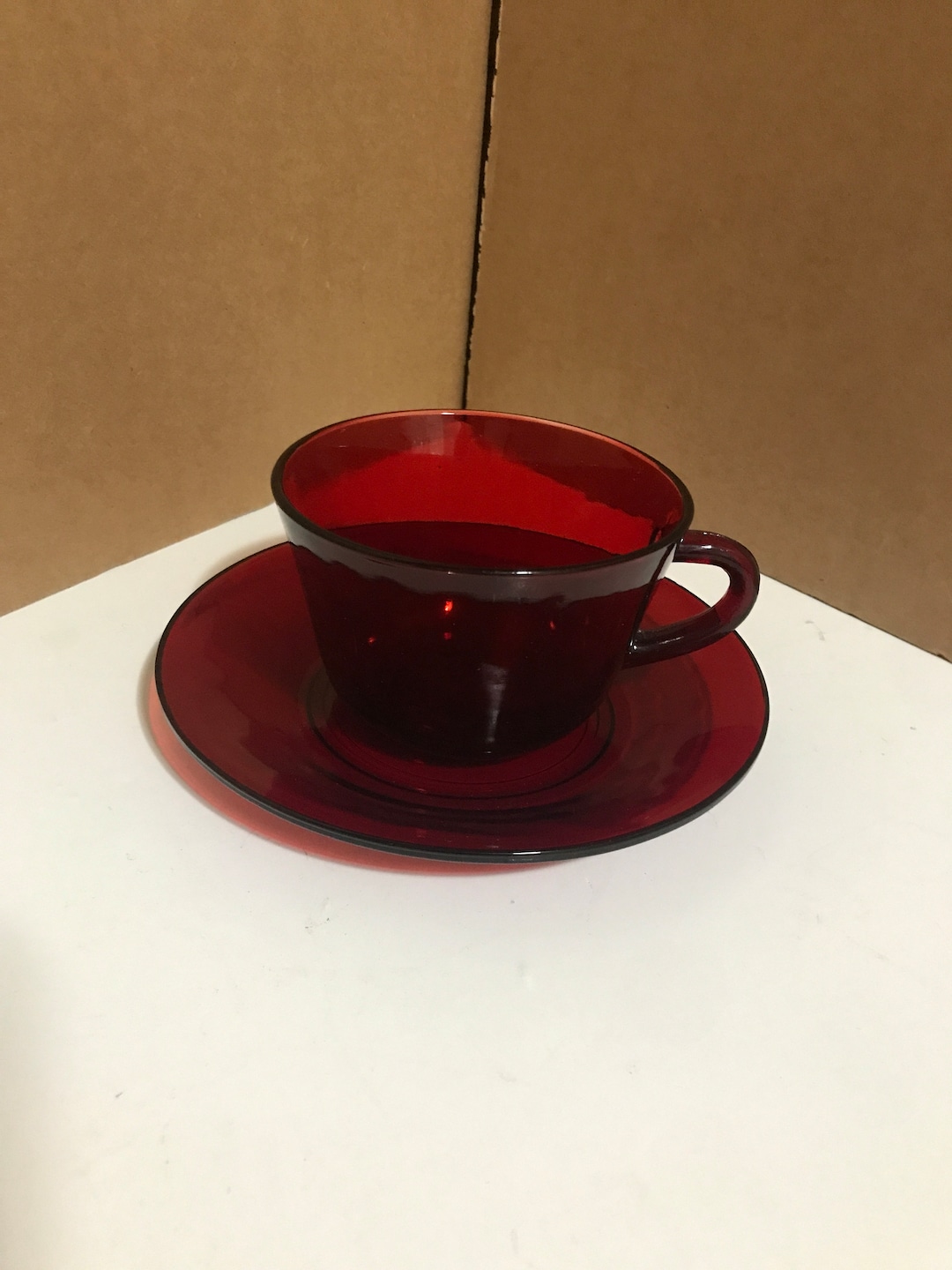 Anchor Hocking Ruby Red Tea Cup/coffee Cup and Saucer - Etsy