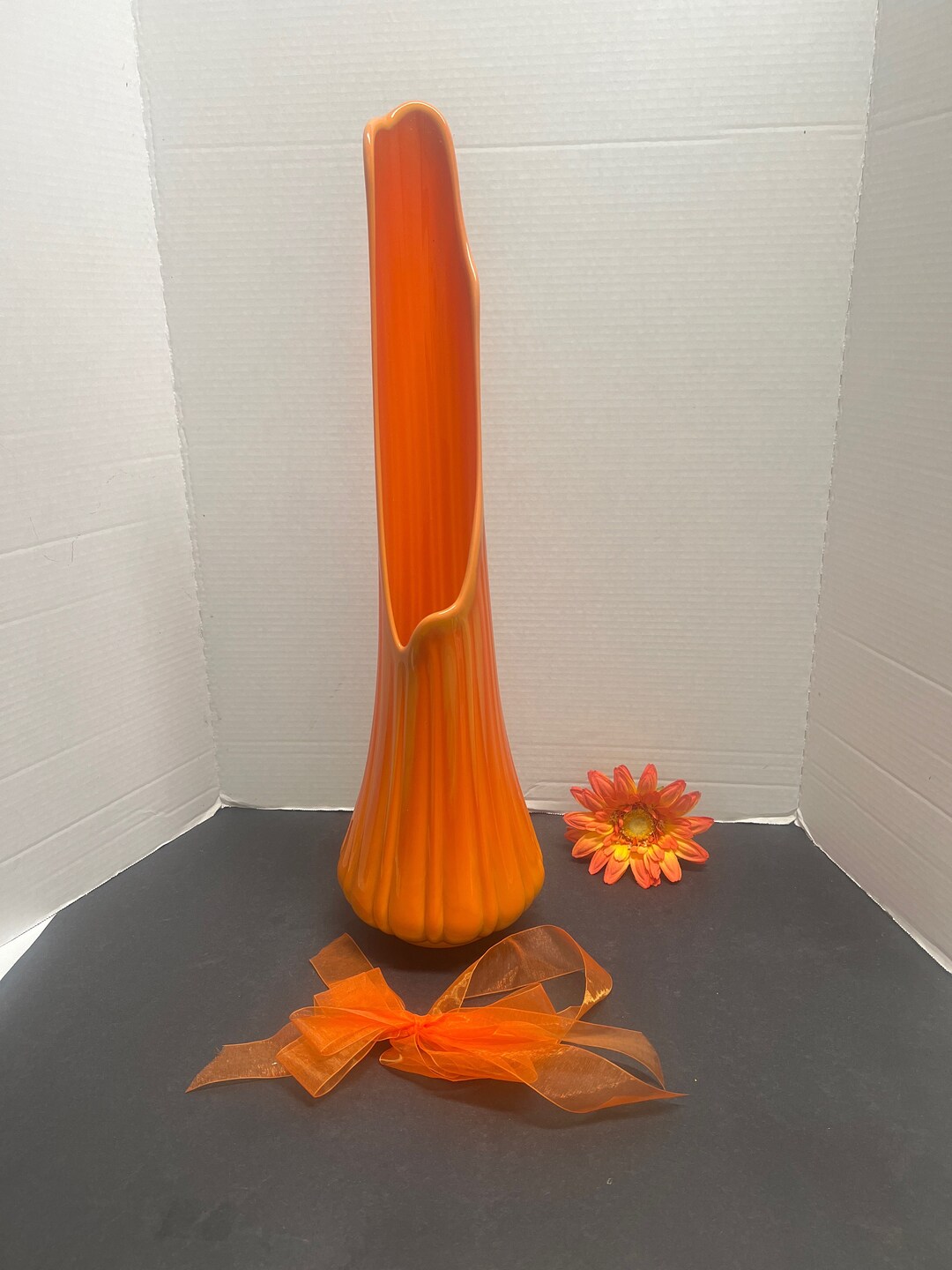 LE Smith Bittersweet Orange Swung Glass Ribbed Vase- 25 1/2 Inches - Etsy