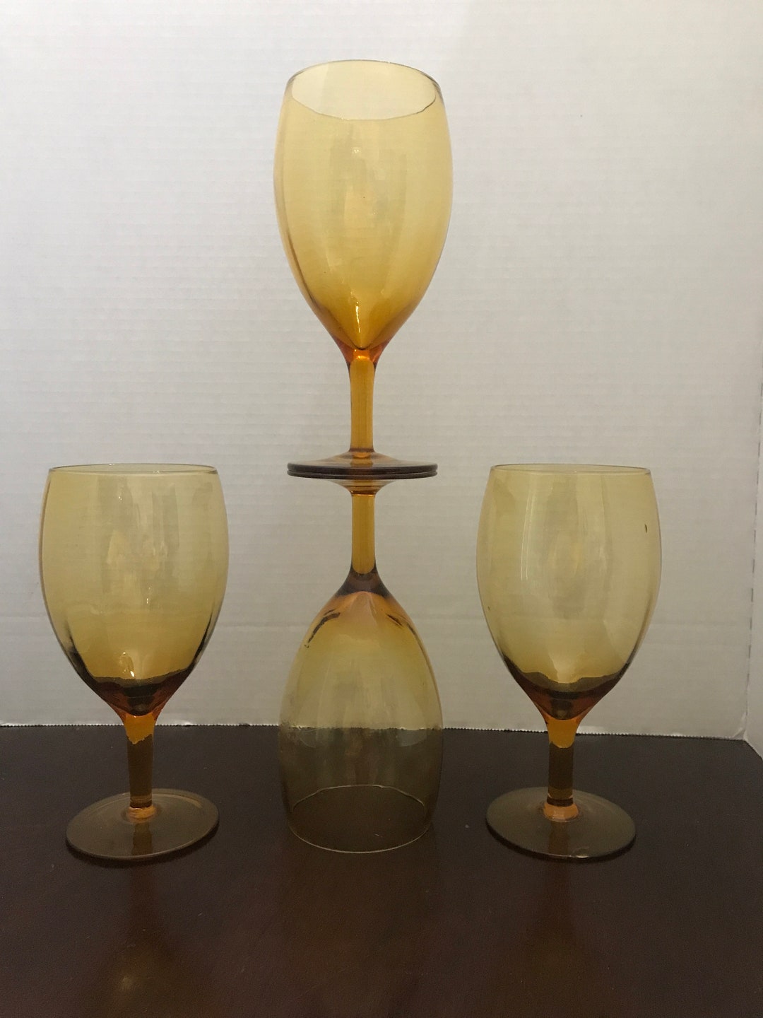 Optic Amber Colored Water/wine Goblets/ Blown Wine Glass - Etsy