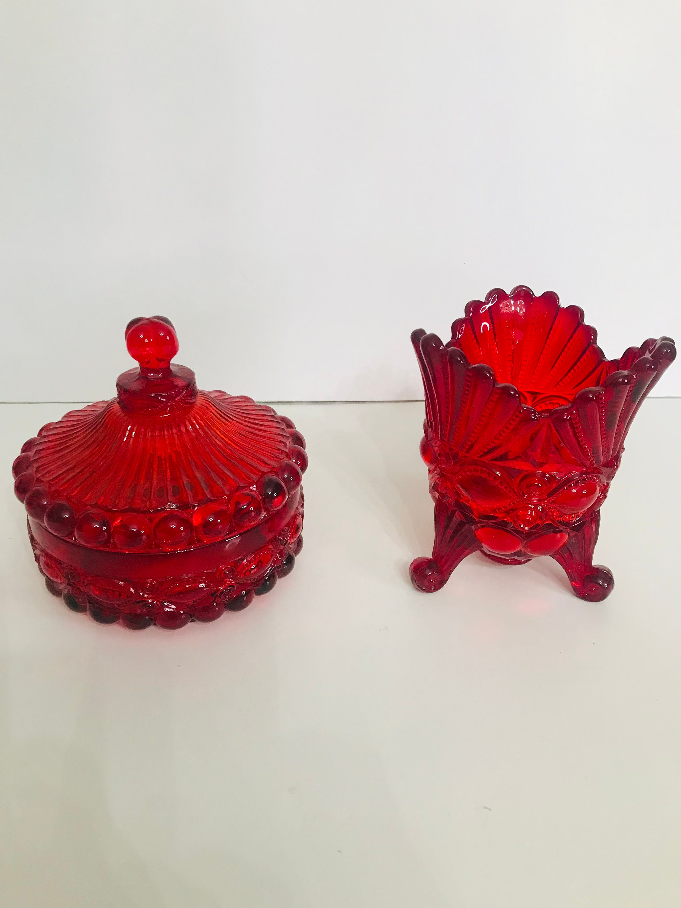 Mosser Eye Winker Covered Candy Dish and Spooner - Etsy