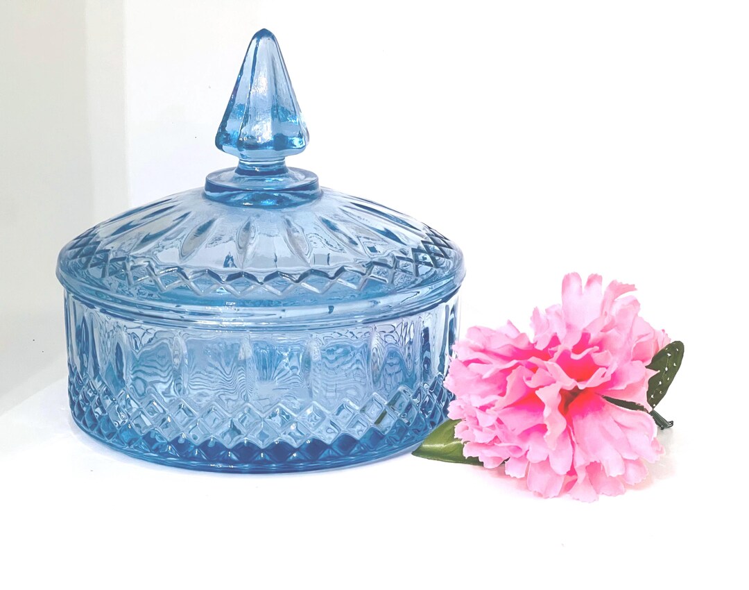 Vintage Indiana Glass Princess Blue Candy Box, Candy Dish With Lid ...