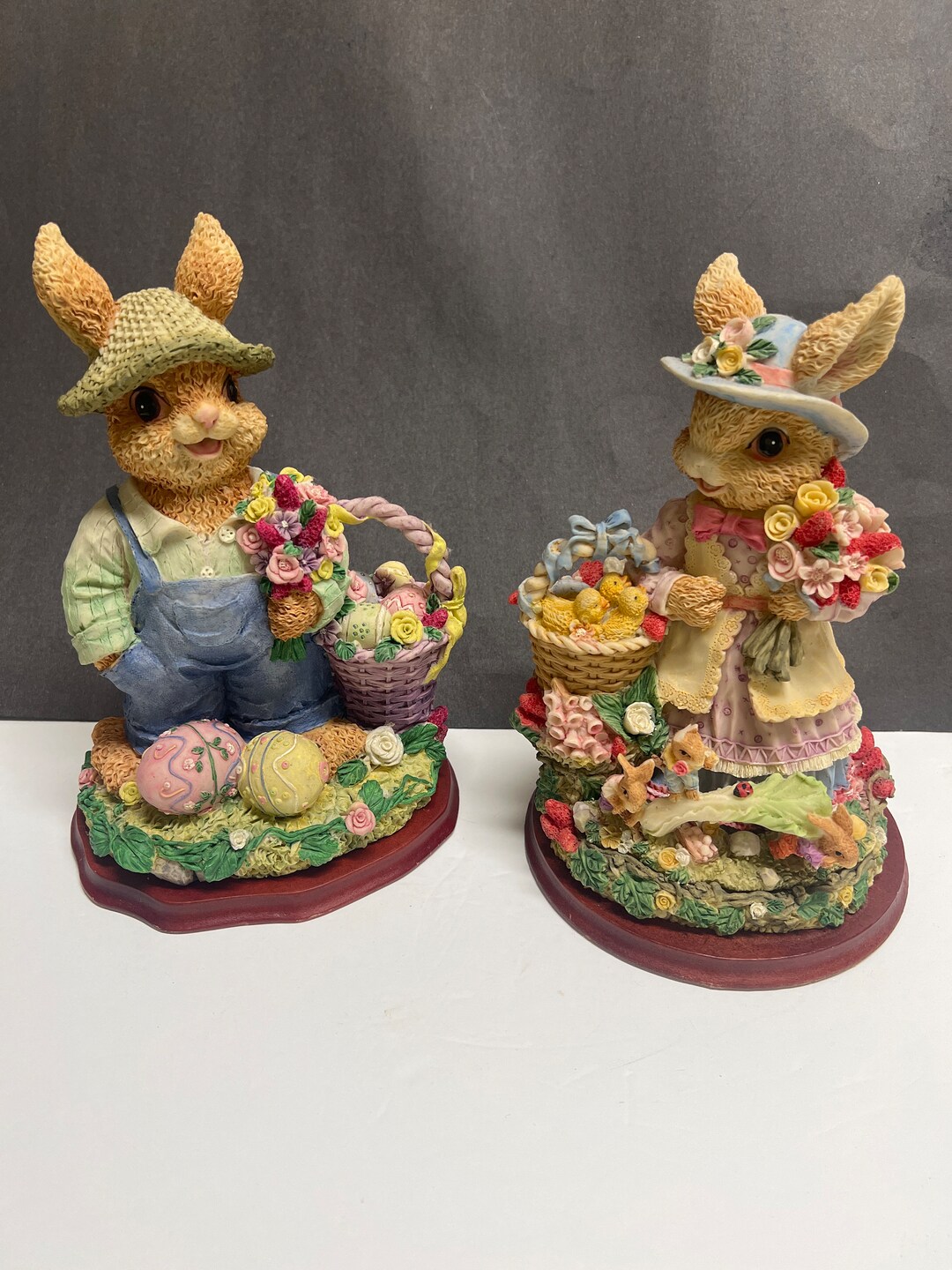 Vintage Resin Easter Bunny Figurines With Baskets (10") - Etsy