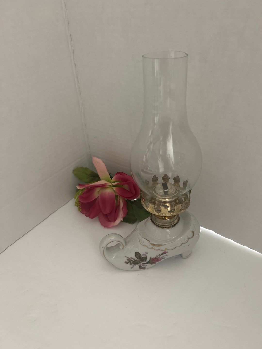 Vintage Mini Oil Lamp in Shape of a Shoe / Clear Chimney Oil Lamp - Etsy