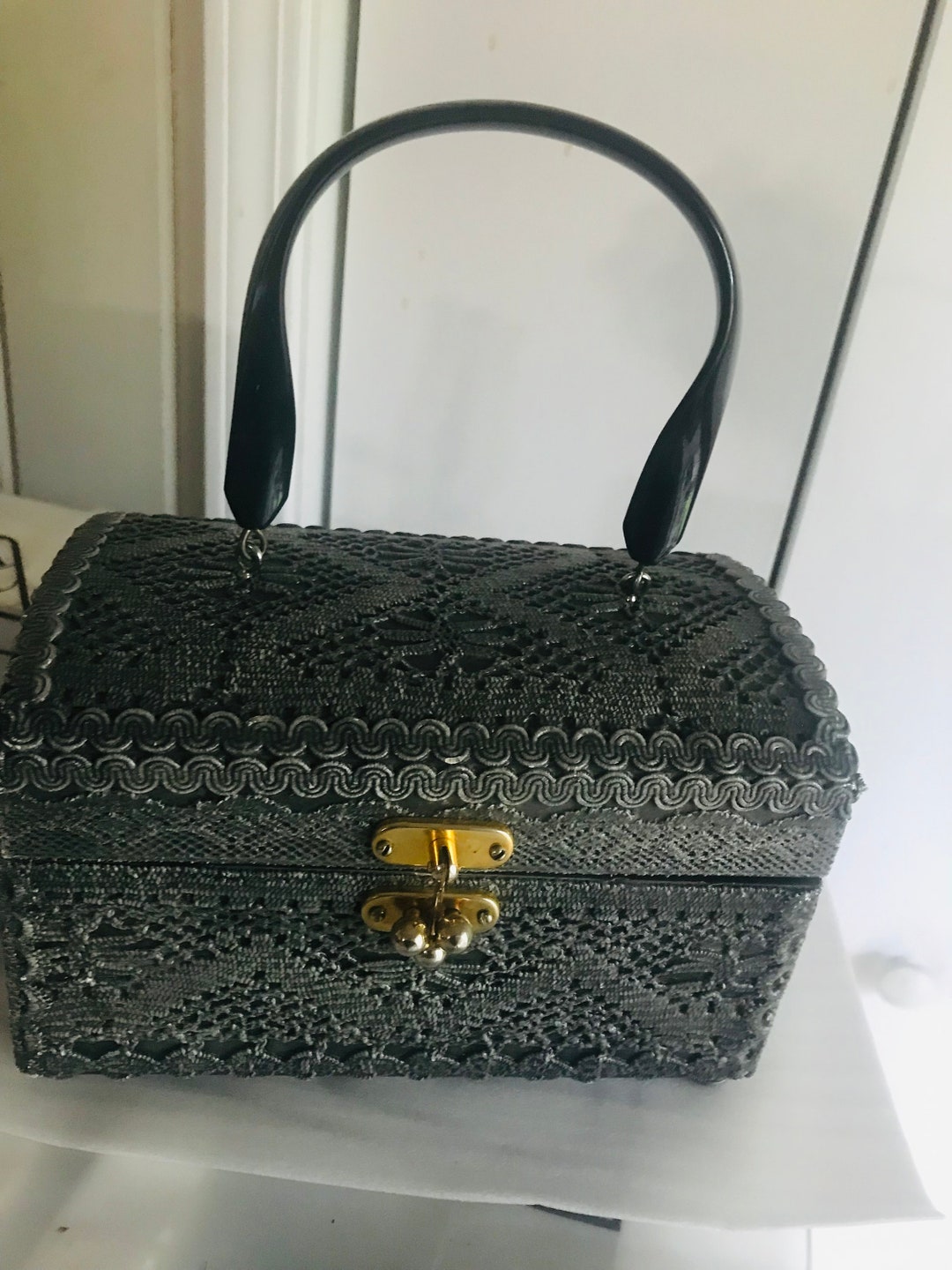 Ronay Vintage Gray Trunk Box Purse Lucite Handle/ Box Purse - Etsy