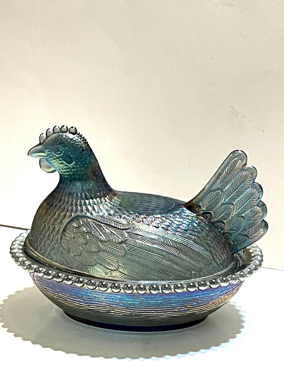 Vintage Indiana Glass Blue Carnival Iridescent Hen on A Nest, Nesting ...
