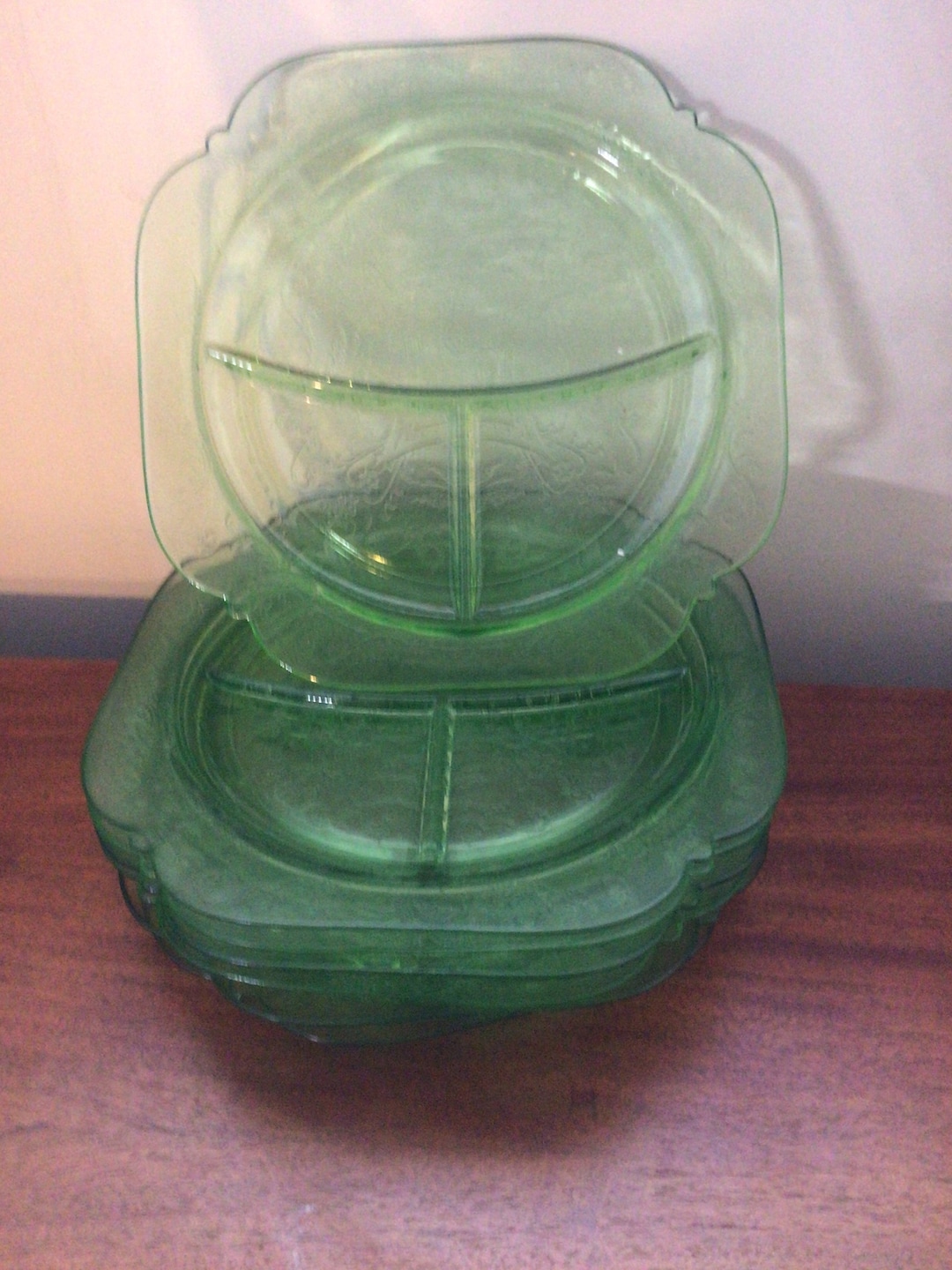 Federal Glass Madrid Grill Plate and One Luncheon Plate, Vintage Green ...