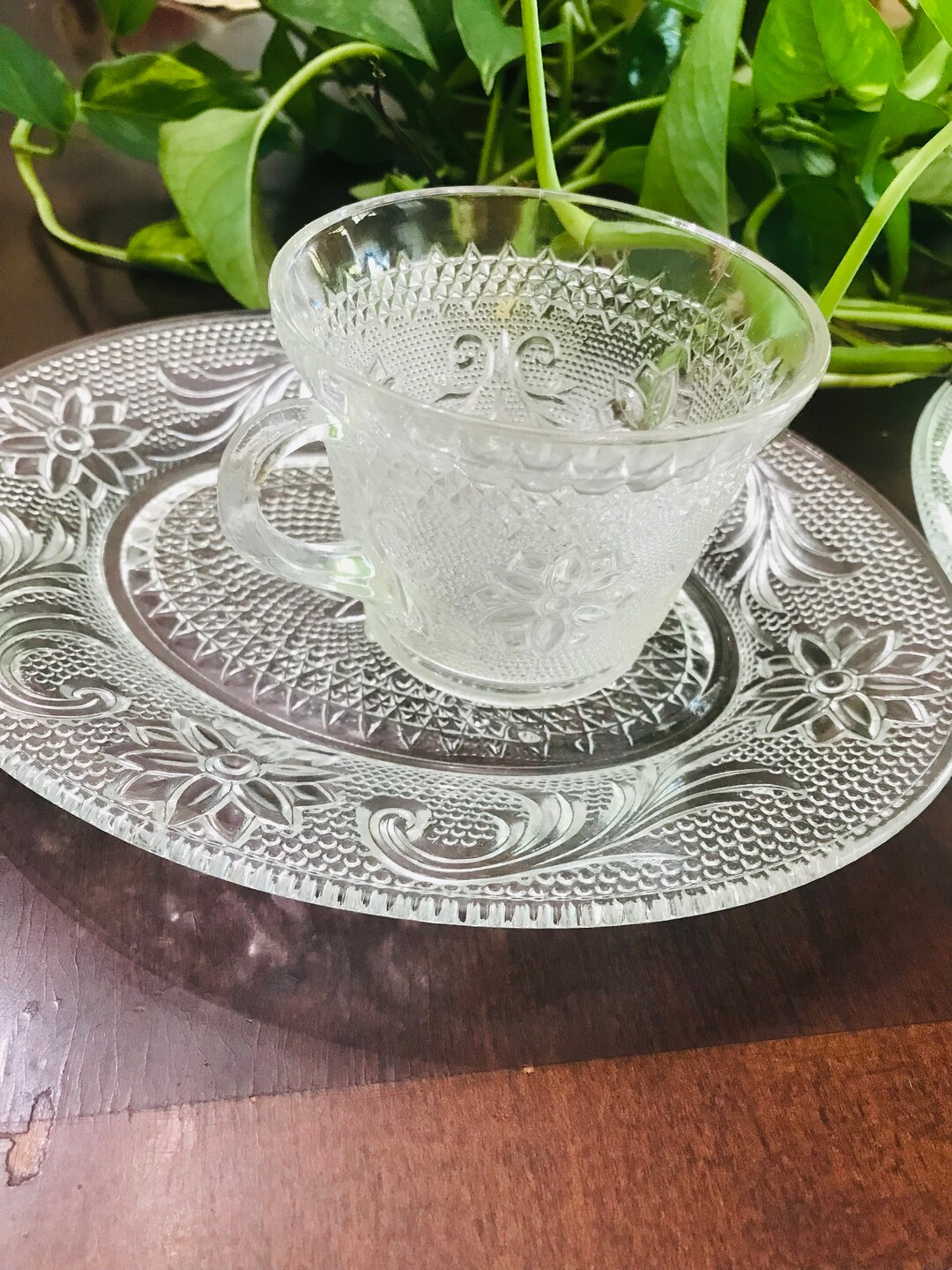 Vintage Indiana Glass Snack Set: Sandwich Glass Oval Plate and Cup - Etsy