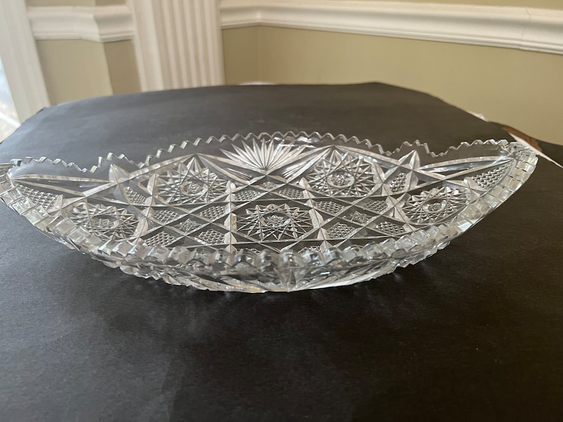 Vintage American Period Crystal Platter, Elegant Sawtooth Hobstar ...