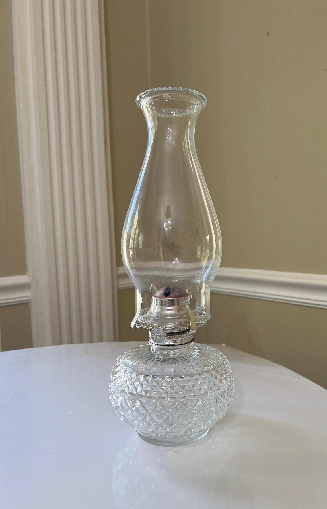 Vintage Lamplighter Farm Clear Glass Oil Lamp - Wick Burner Table Lamp ...