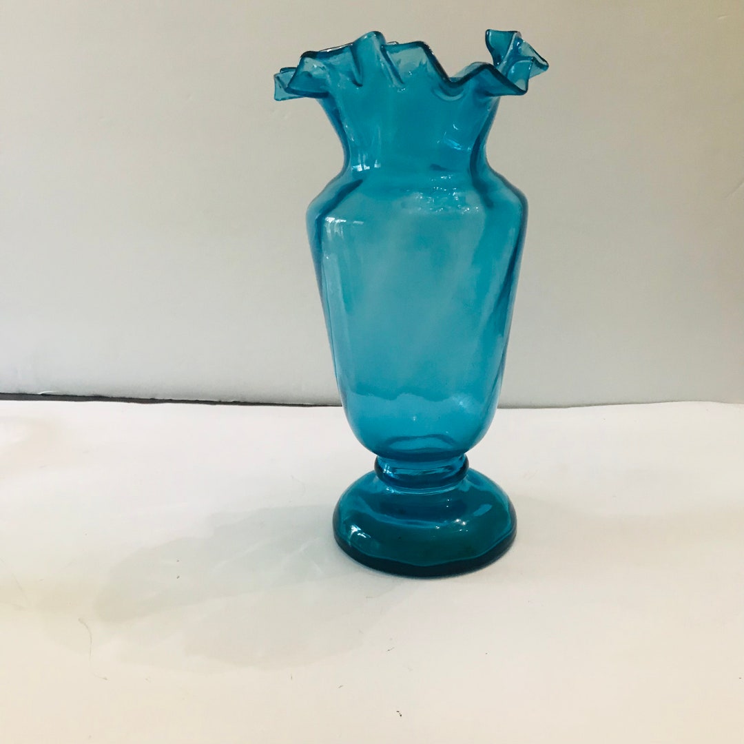 Vintage Aqua-blue Ruffled Top Vase Fenton Blue Vase - Etsy