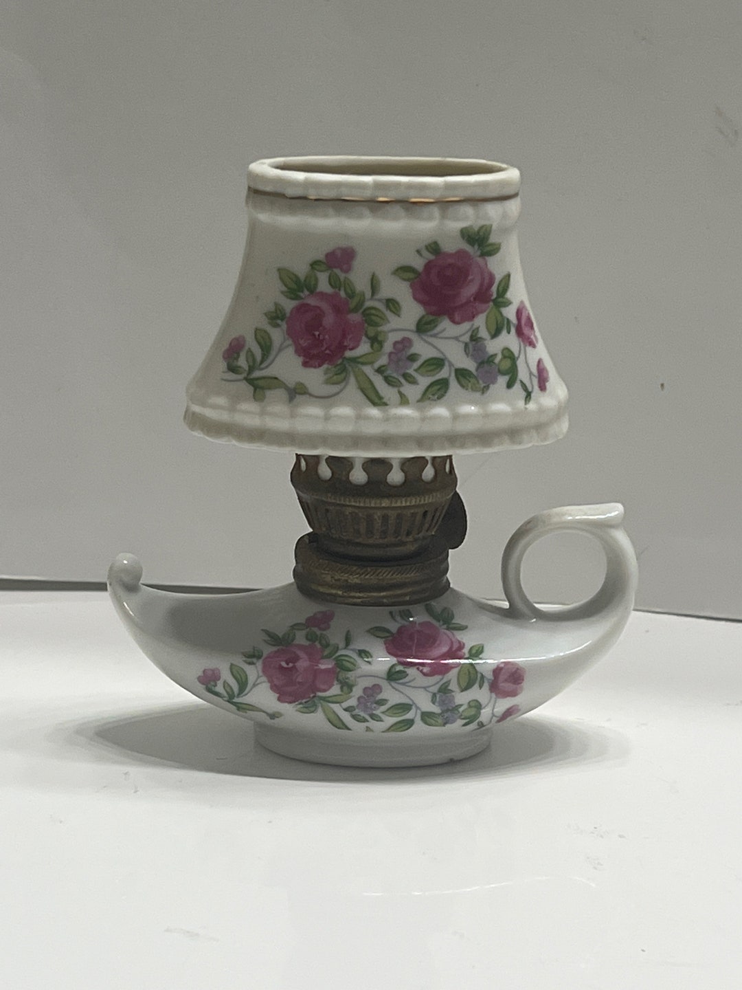 Miniature Oil Lamp, Aladdin Shape Porcelain Oil Lamp, Vintage Small Oil ...