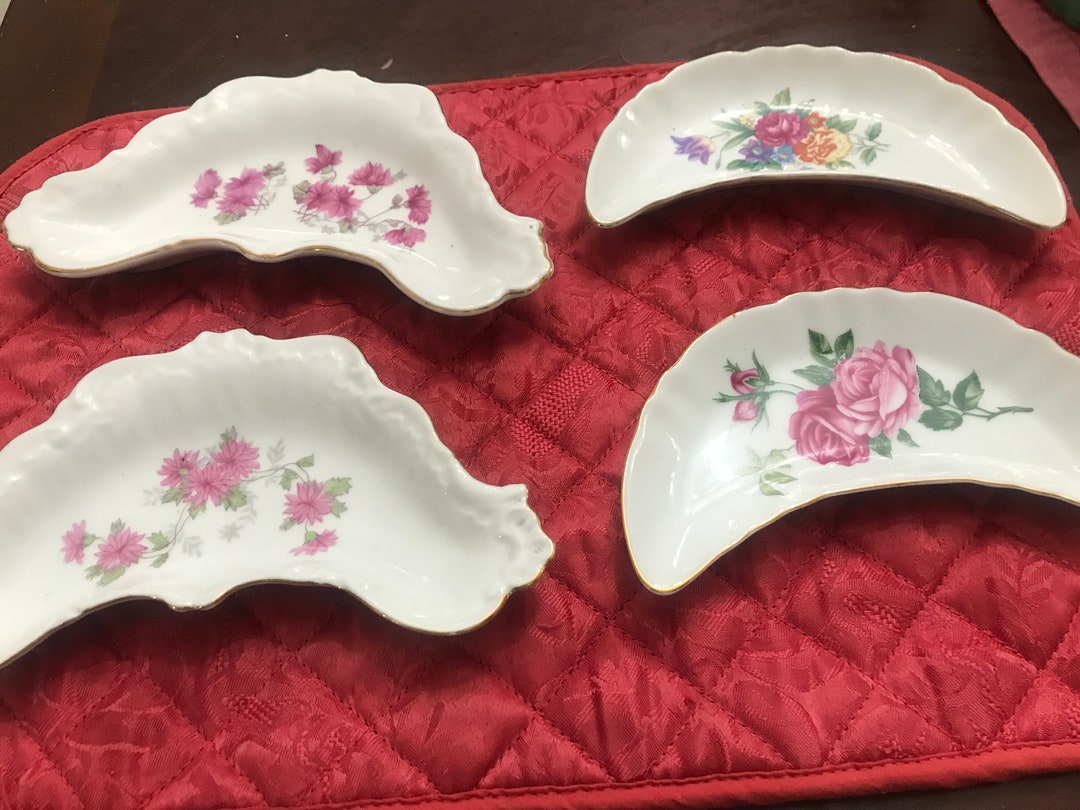 Hand Painted Crescent Plates Bone Plates Trinket Dish/ - Etsy