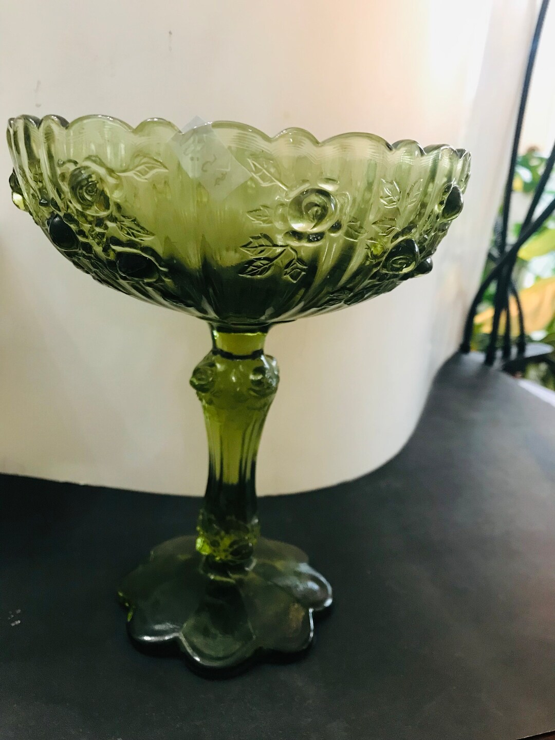 Fenton Colonial Cabbage Rose Compote/ Milk Glass/ Green Compote/ Gift ...