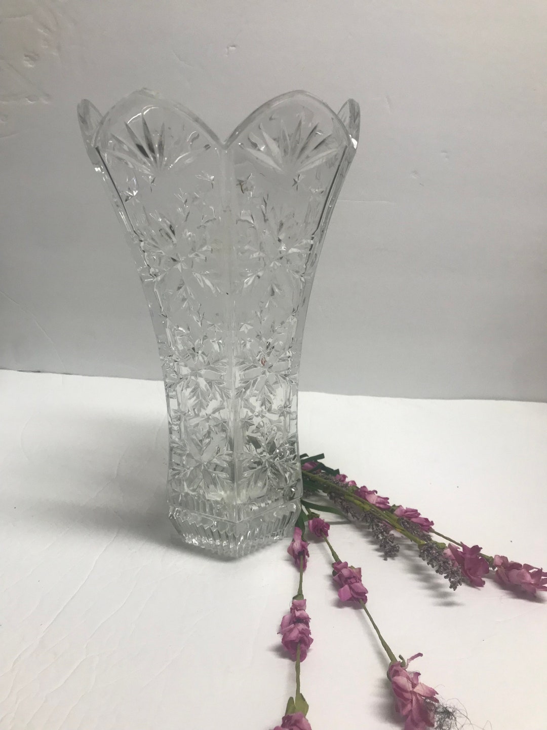 Lead Crystal Vase With Fan and Snowflakes Cut, Heavy Crystal Vase ...