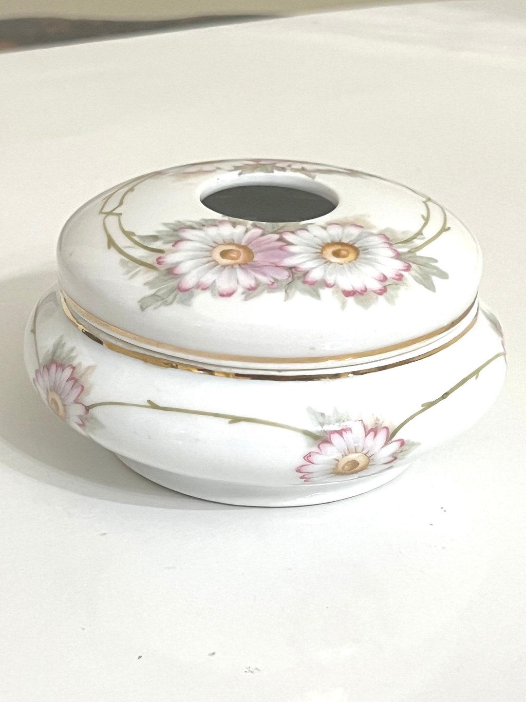 Antique Bavarian Hair Receiver, Gilt Bavarian Porcelain Floral Hair ...