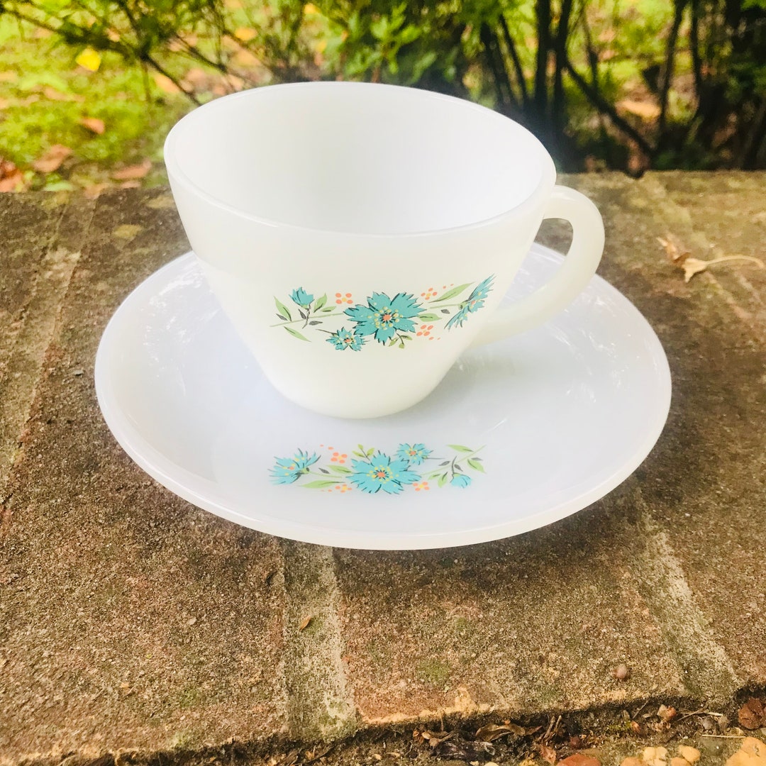 Fire King Blue Bonnet Cup and Saucer - Etsy