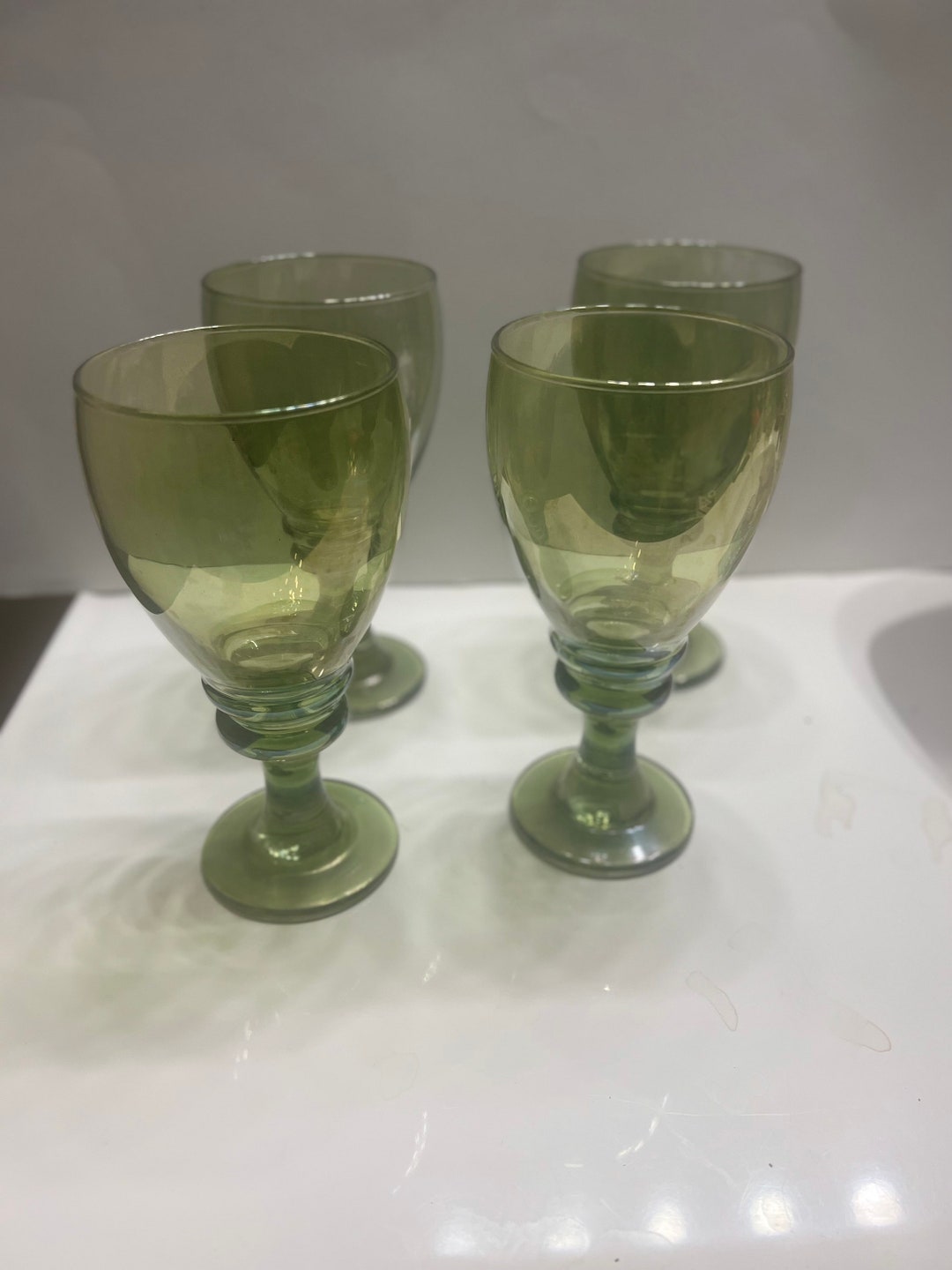 Vintage Green Water Goblets, Libbeys Glass Company Iridescent Splash ...