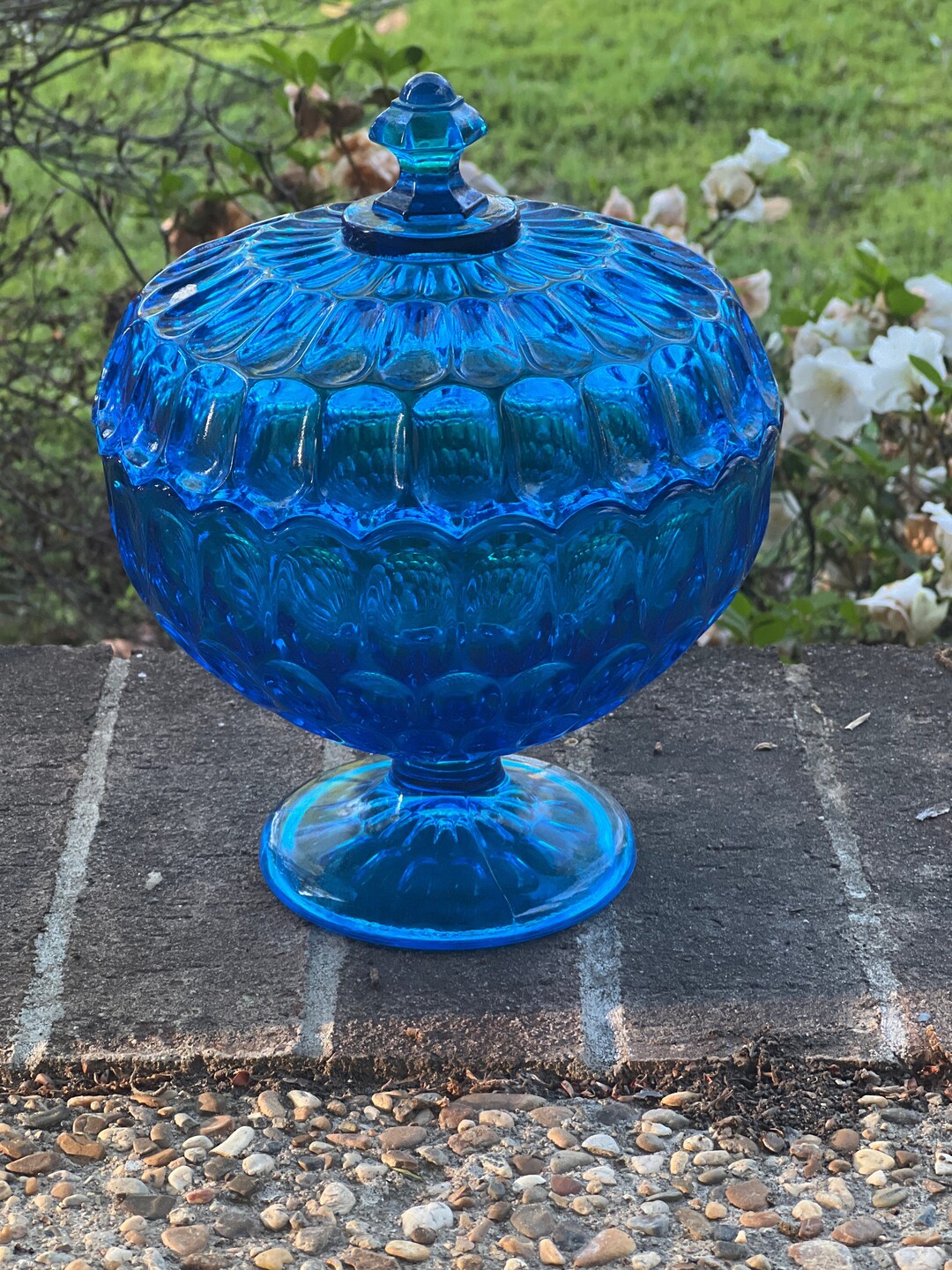 Imperial Glass Large Candy Bowl, Provincial Blue Candy Dish/ Compote ...