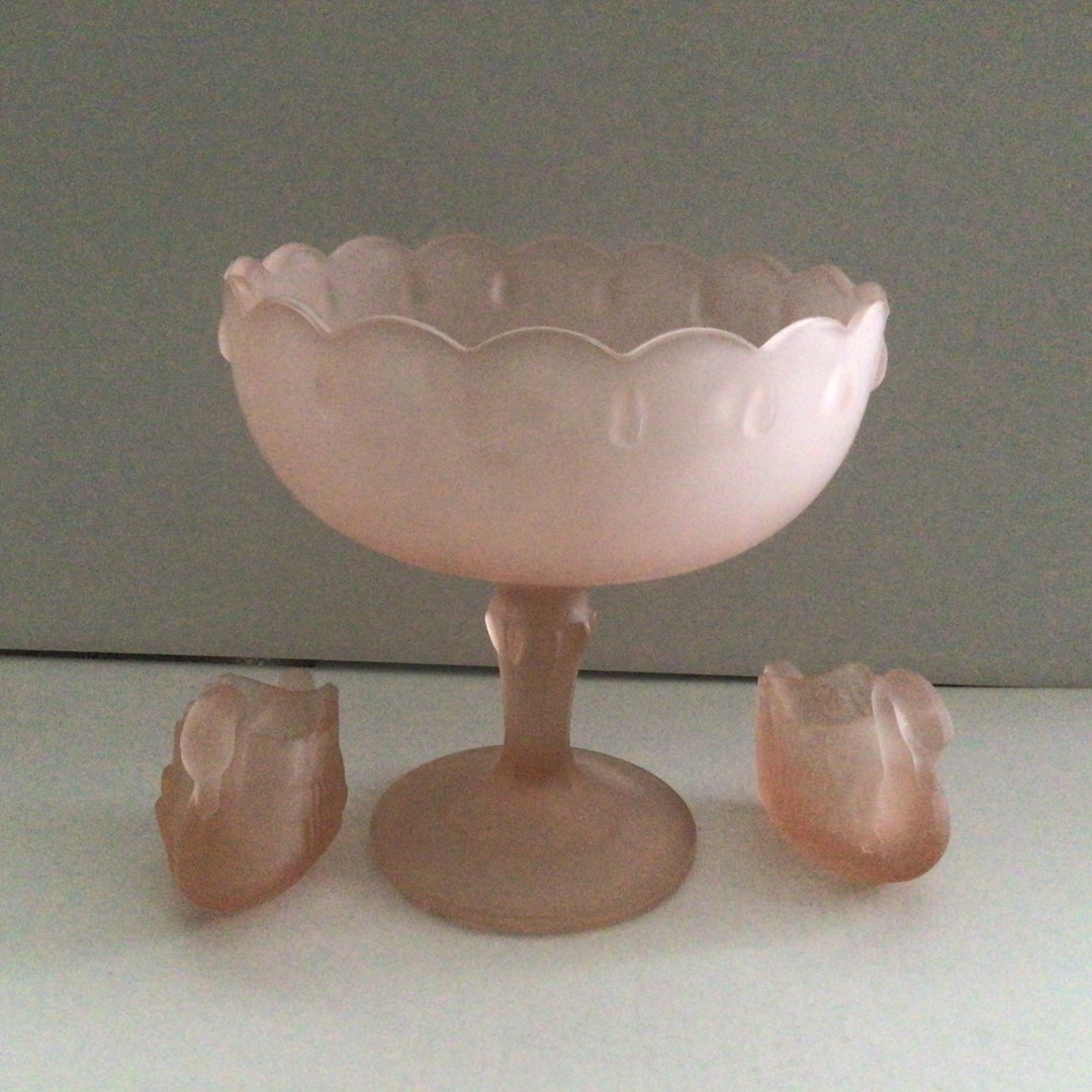 Pink Pedestal Teardrop Dish/bowl by Indiana Glass With Two Pink Satin ...