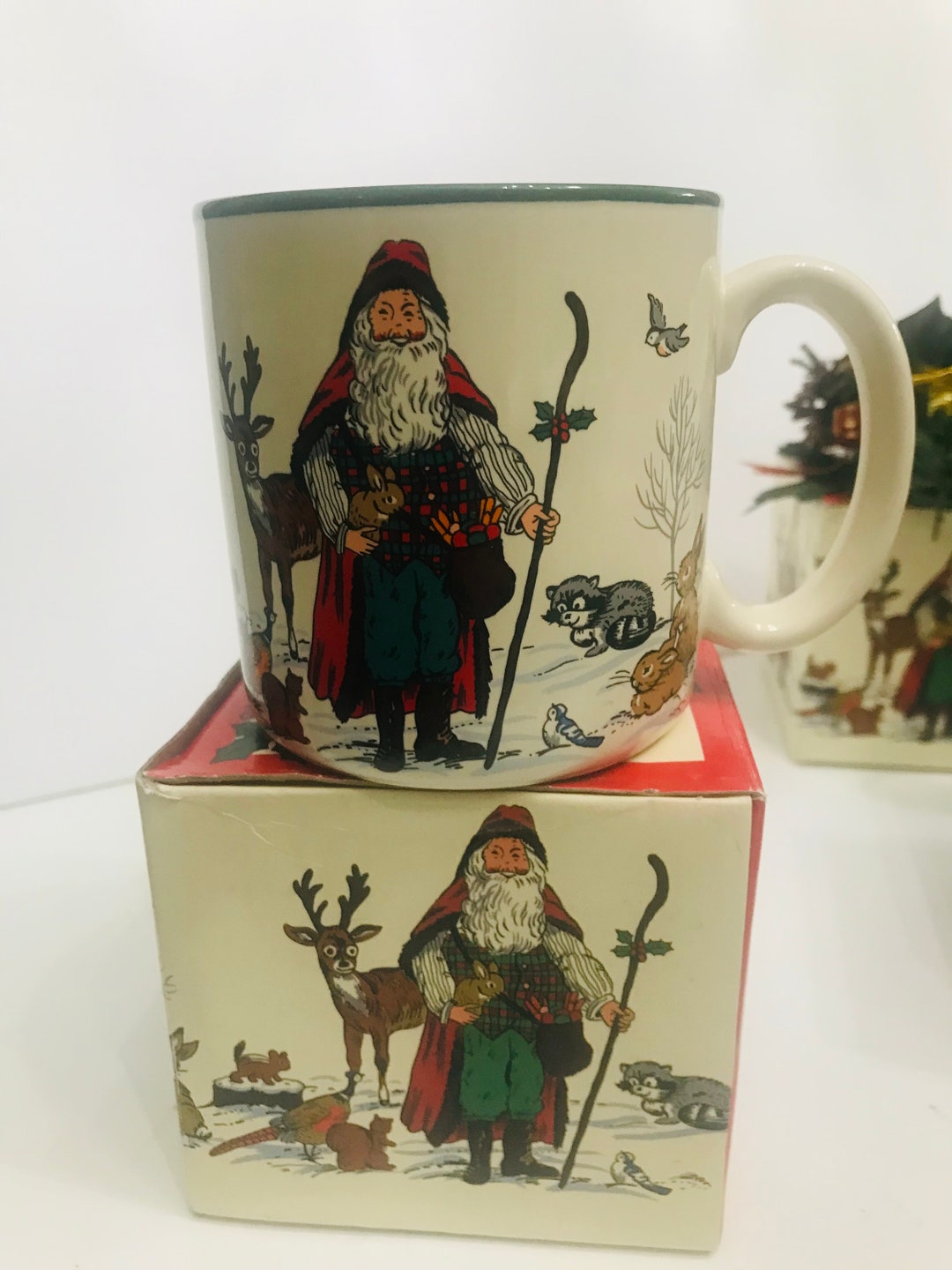 Vintage Potpourri Designs 1993 Woodland-santa Mugs - Etsy
