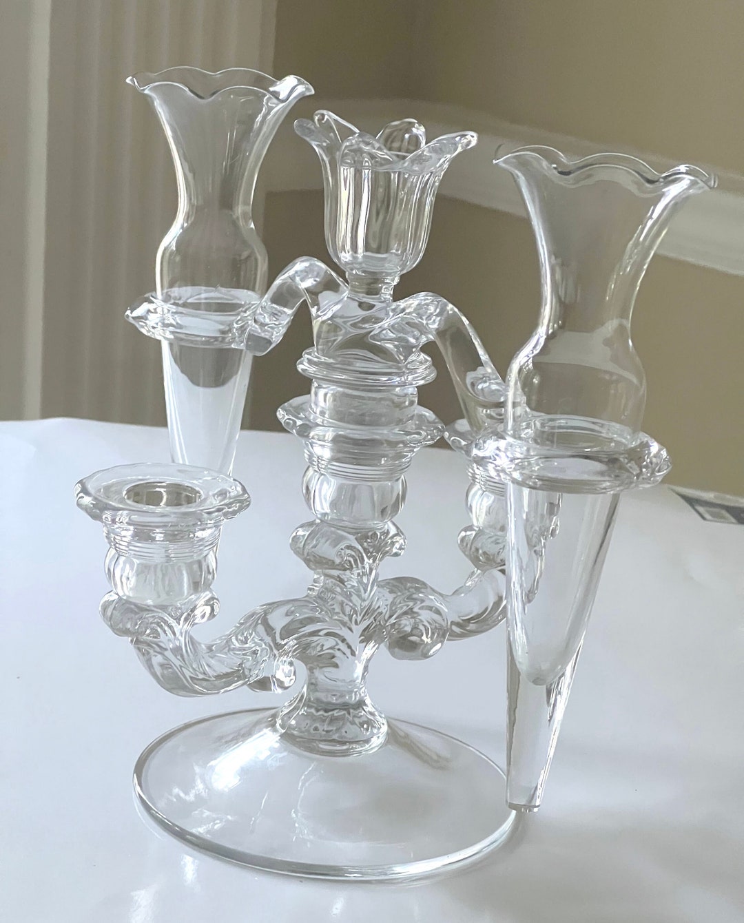 Vintage Cambridge Arm Candelabra Candlestick Holder, 2 Bud Vases ...