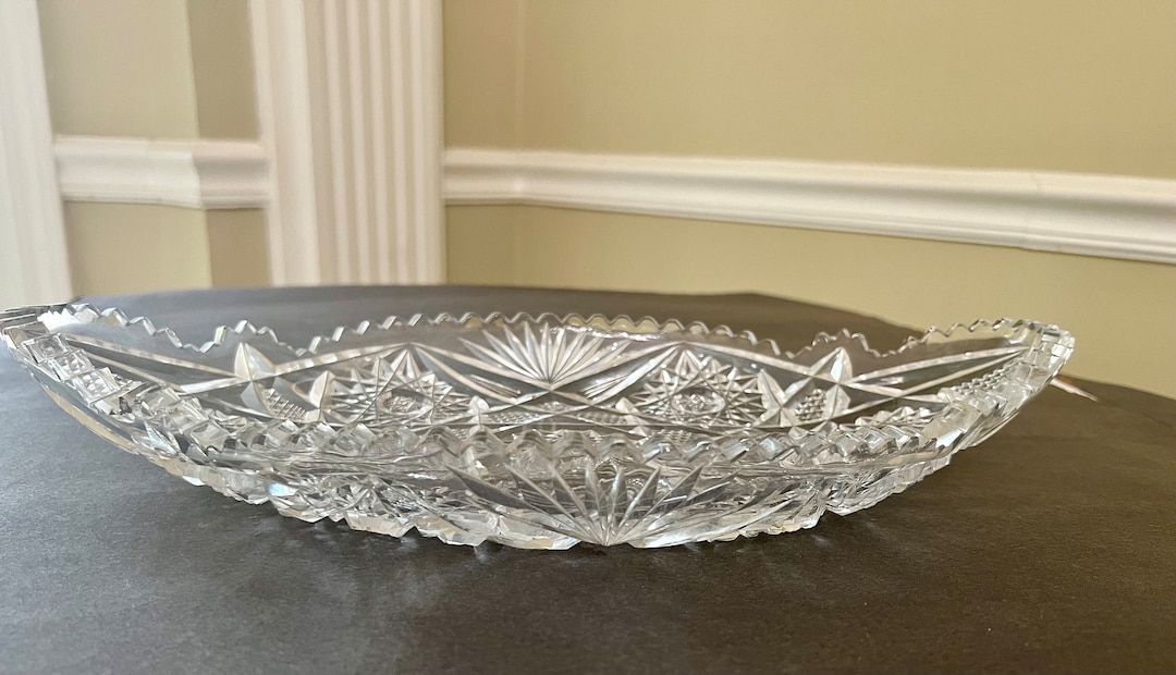 Vintage American Period Crystal Platter, Elegant Sawtooth Hobstar ...