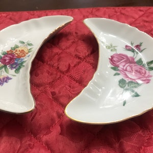 Hand Painted Crescent Plates Bone Plates Trinket Dish/ - Etsy