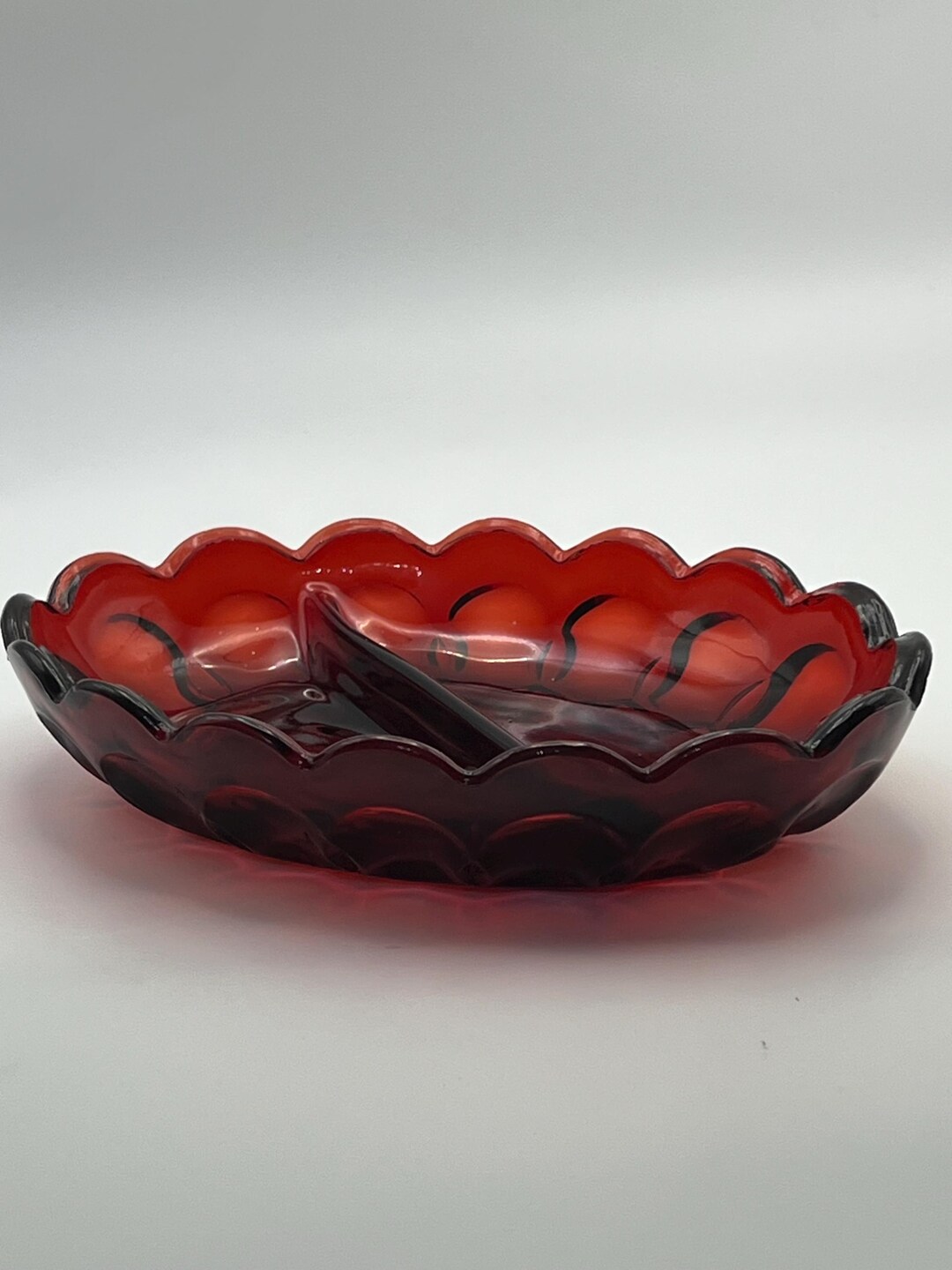 Anchor Hocking Fairfield Ruby Red 7” Two-part Relish Dish, Giftware - Etsy