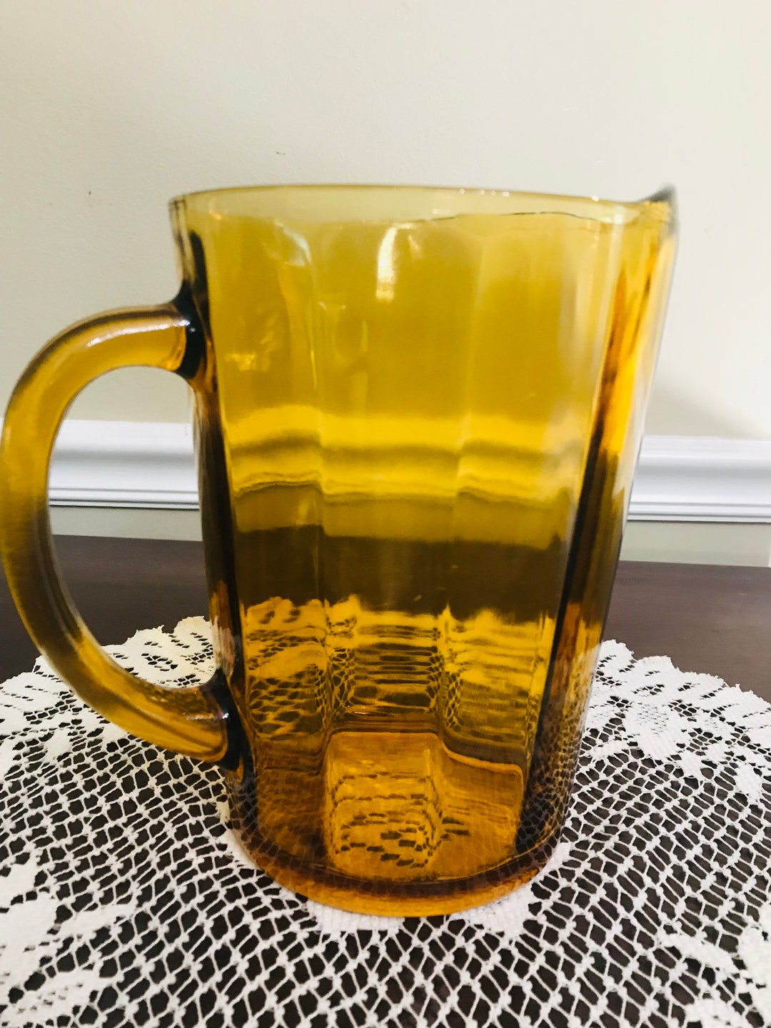 Anchor Hocking Paneled Pitcher, Ice Tea Pitcher, Amber Colored Pitcher ...