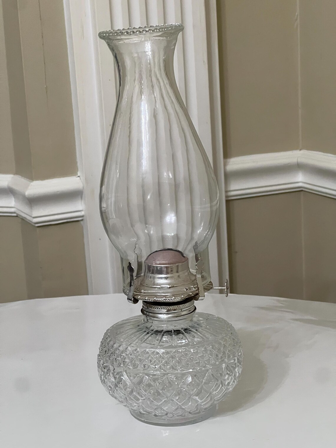 Vintage Lamplighter Farm Clear Glass Oil Lamp - Wick Burner Table Lamp ...
