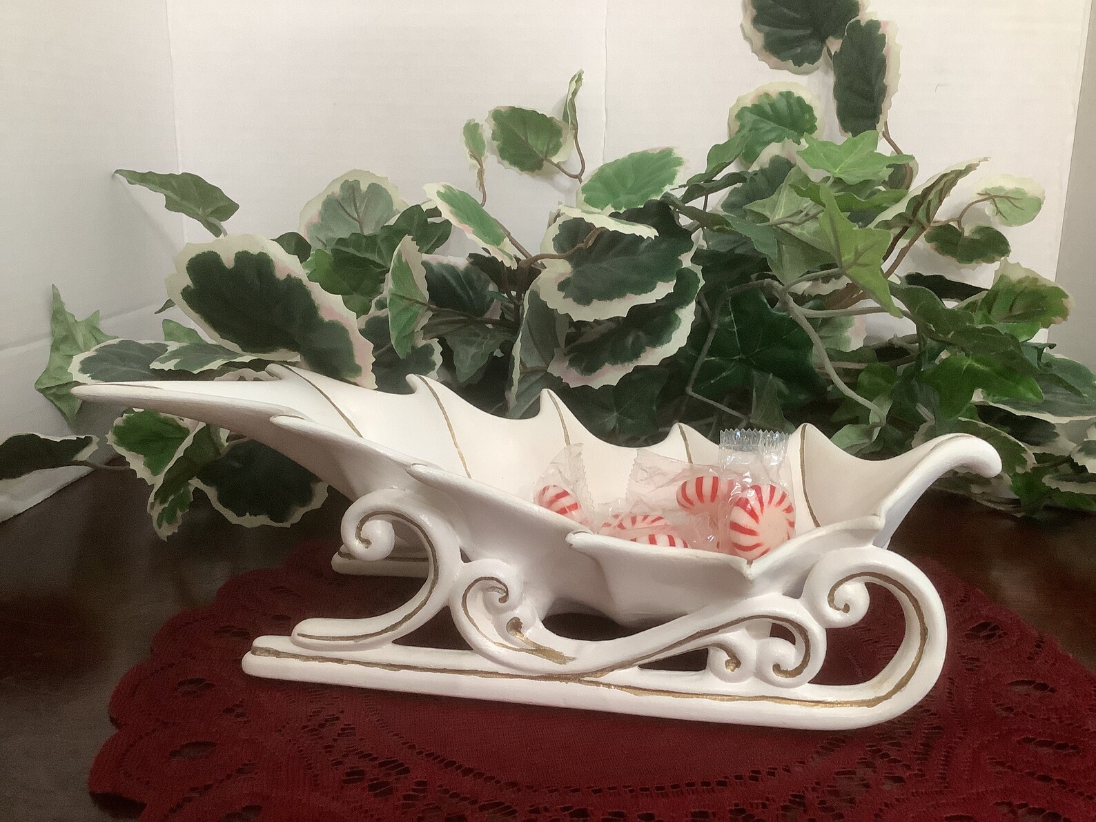 Atlantic Mold 11” White Holy Leaf Sleigh Candy Dish - Etsy