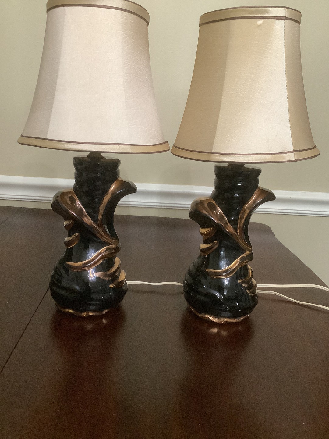 C. Millers Ceramic Table Lamps, Sculptural 1956 Black and Gold Table ...
