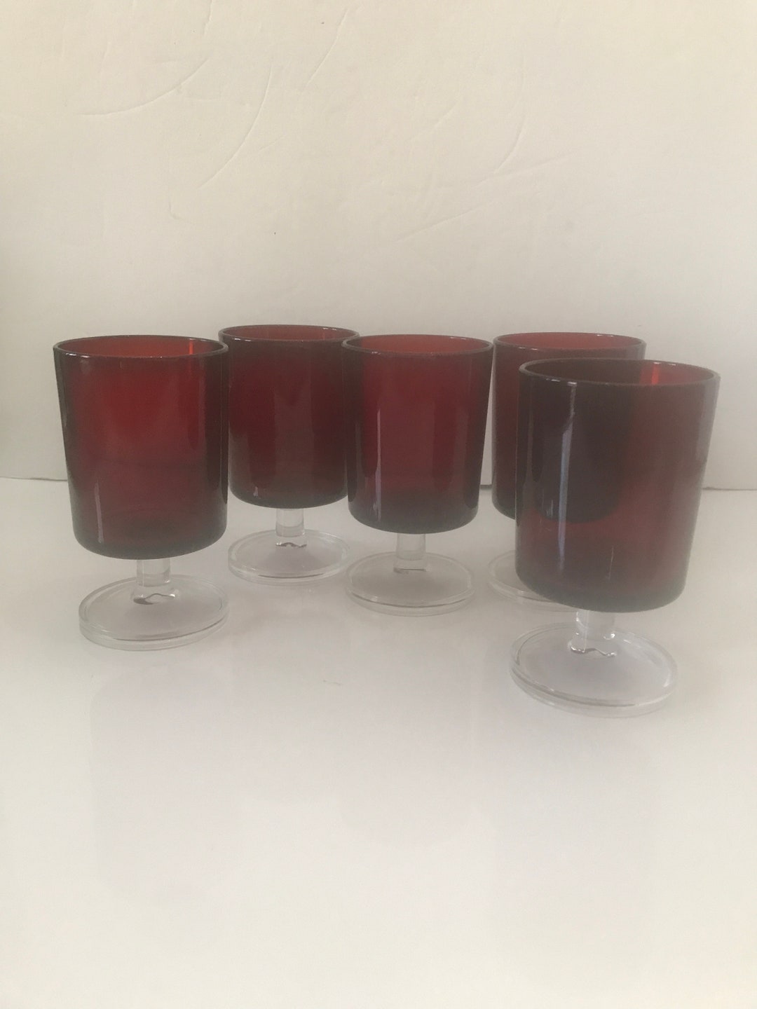 Ruby Red Cordial Wine Glass, Set of Five French Luminarc Cordials ...